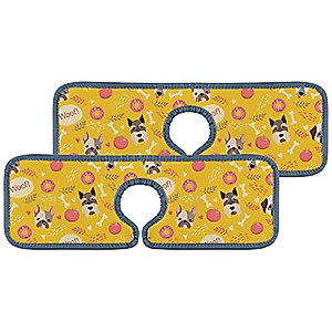 Kitchen Faucet Mats 2 Pieces Cute Dogs Funny Animal Faucet Sink Splash Guard Bathroom Counter and RV,Absorbent Faucet Counter Sink Water Stains Preventer