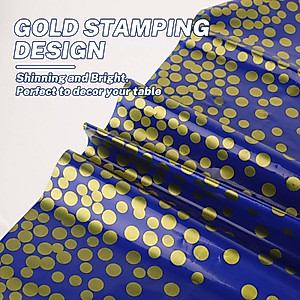 2 Pack Plastic Navy Blue Tablecloths, 54" × 108" Disposable Gold Dot Dark Blue Party Table Covers Deep Blue Table Cloths Peva Party Tablecovers for Party Decoration Fine Dining Anniversary Graduation