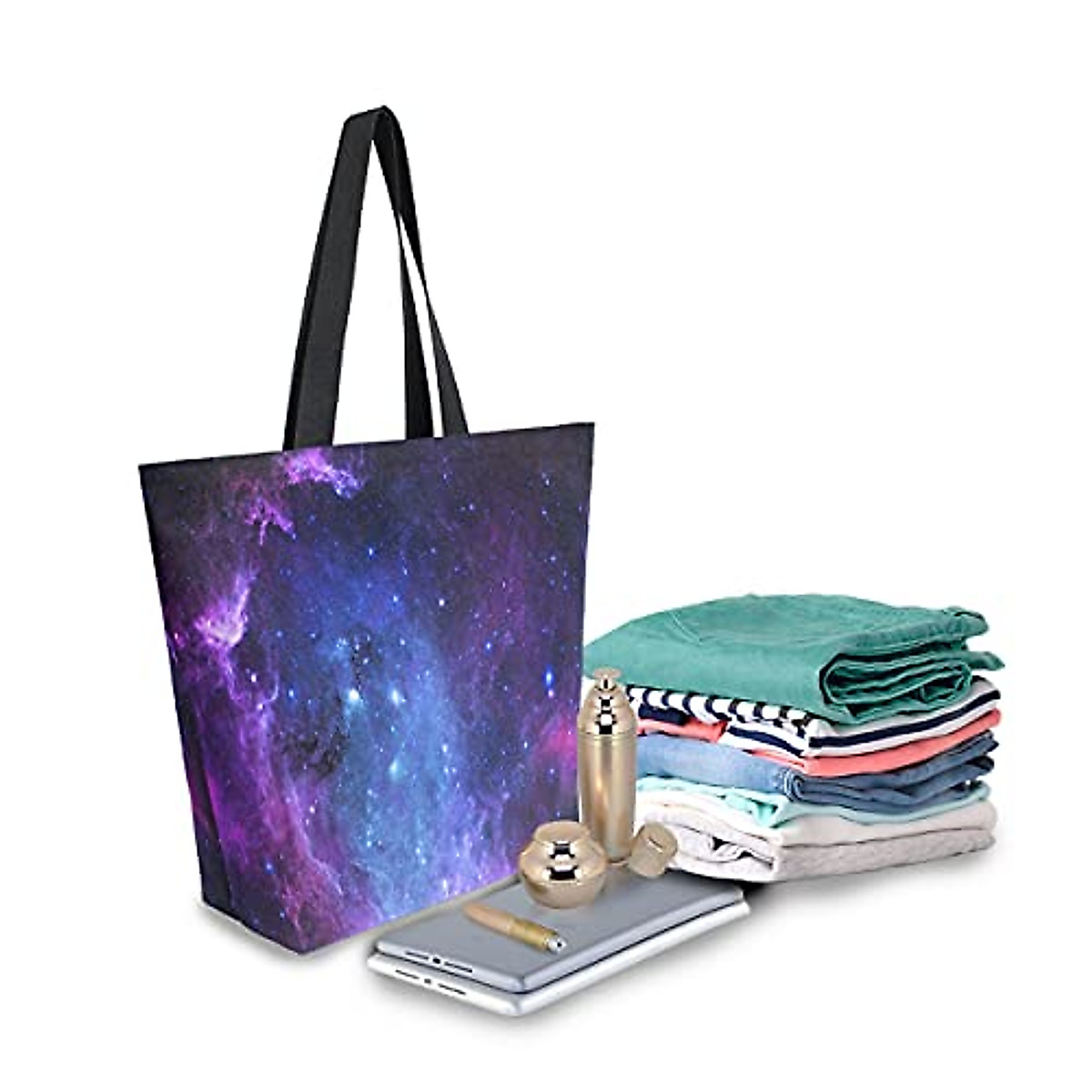 Top Handle Handbags 96 Shoulder Tote Bag Universe Galaxy Nebula Space Tote Washed Canvas Purses Bag for Women Girls