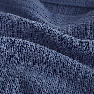 Madison Park Freshspun Basketweave Luxury Cotton Blanket Navy 90x90 Full/Queen Size Basketweave Premium Soft Cozy 100% Cotton For Bed, Couch or Sofa