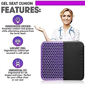 Gel Enhanced Seat Cushion - Double Thick Orthopedic Seat Cushion with Non-Slip Cover - Office Chair Car Seat Cushion - Tailbone Cushion - Coccyx Cushion - Sciatica Pillow for Sitting