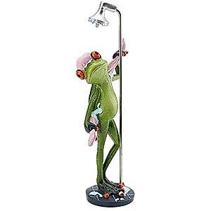 usamjtable Novelty Funny Frog Figurine Relaxing Statue for Home Decor Taking a Shower (G16616)