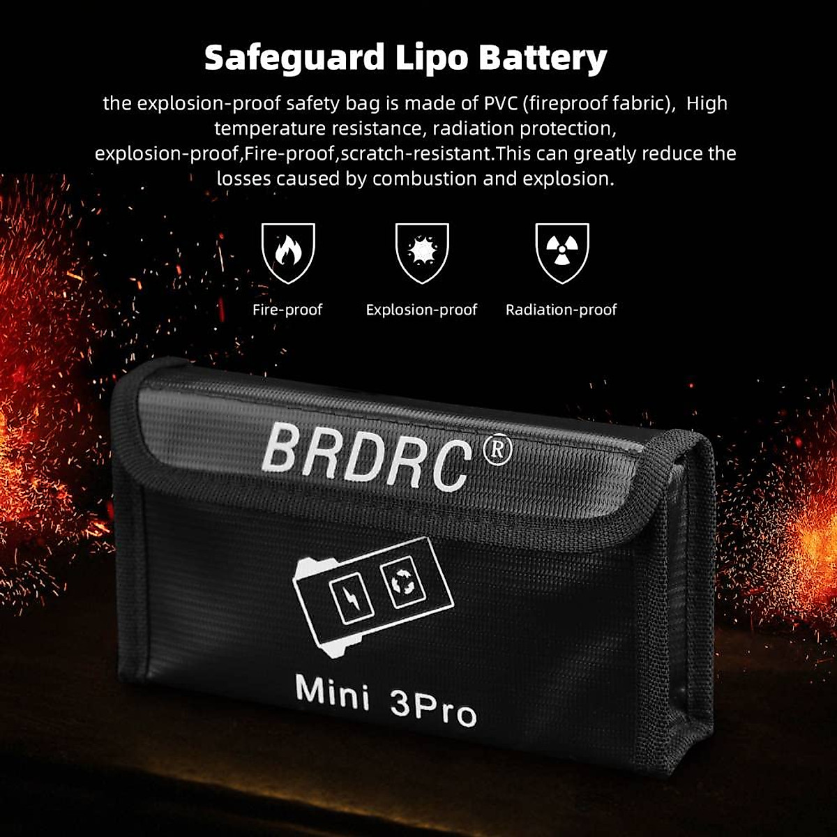 HeiyRC Battery Safe Bag for DJI Mini 4 Pro/Mini 3 Pro/Mini 3 Drone Batteries Protection Storage Case Fireproof Explosion-proof Bag Battery Pouch Accessory