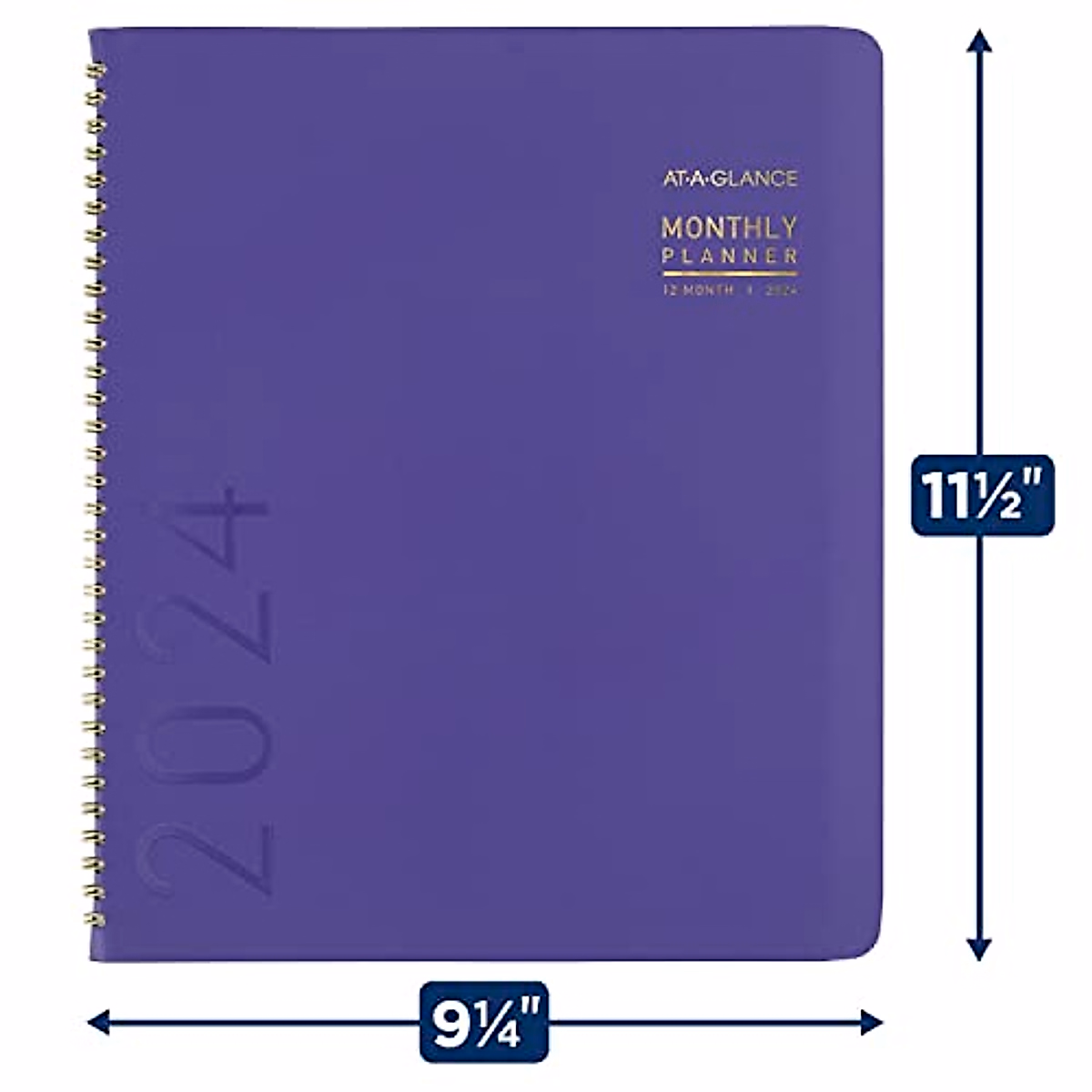AT-A-GLANCE 2024 Monthly Planner, 9” x 11”, Large, Monthly Tabs, Pocket, Faux Leather, Contemporary, Purple (70250X1424)