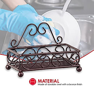 Home Basics Sponge Holder for Sink (Bronze) Scroll Design Kitchen Sponge Holder | with Open Structure and Raised Feet