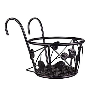 Mrisata Hanging Flower Pot Holder 8.6 Inch Mounted Balcony Hanging Railing Planters Round Iron Racks Plant Baskets Flower Pot Holders Fence Metal Potted Stand for Indoor and Outdoor