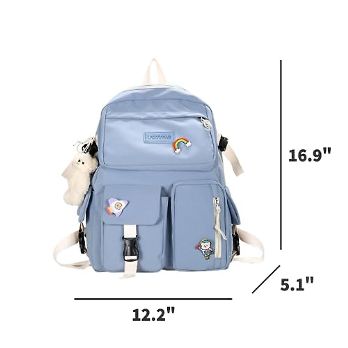 Splendrive Cute backpack with cute accessories aesthetic Outdoor Daypack (Black)