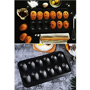 Kilimazart Nonstick Madeleine Pan 12-cup Heavy Duty Shell Shape Baking Cake Mold Tray (Black)
