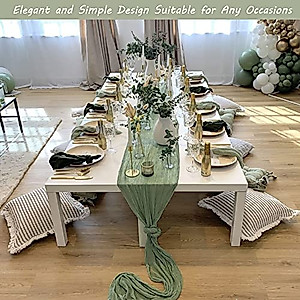 12 Pack 10Ft Cheesecloth Table Runner 35x120 Inch Boho Gauze Table Runner Cheese Cloth Long Table Runner Romantic Table Runner for Wedding Bridal Shower Birthday Party Table Decor (Dusty Sage Green)
