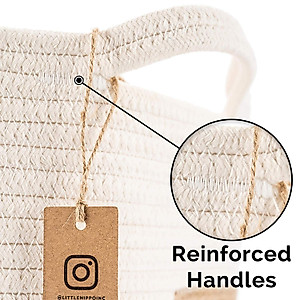 Little Hippo 2pc Large Cotton Rope Basket, White (16"x15") 100% Natural Cotton! Laundry Basket, Woven Storage Basket, Blanket Basket Living Room, Toy Storage Basket, Pillow Basket, Round Basket