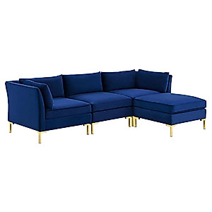 Modway Ardent 4-Piece Performance Velvet Sectional Sofa, Navy