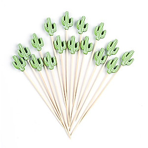 PuTwo Cocktail Picks Handmade Bamboo Toothpicks 100pcs 4.7” in Green Cacti