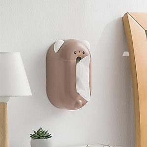 WISELADY Cute Bear Shape Wall Mounted Tissue Box, Cartoon Shape Tissue Box, Suitable for Bathroom Vanity, Bedside Table, Office, Kitchen (Brown,Medium)