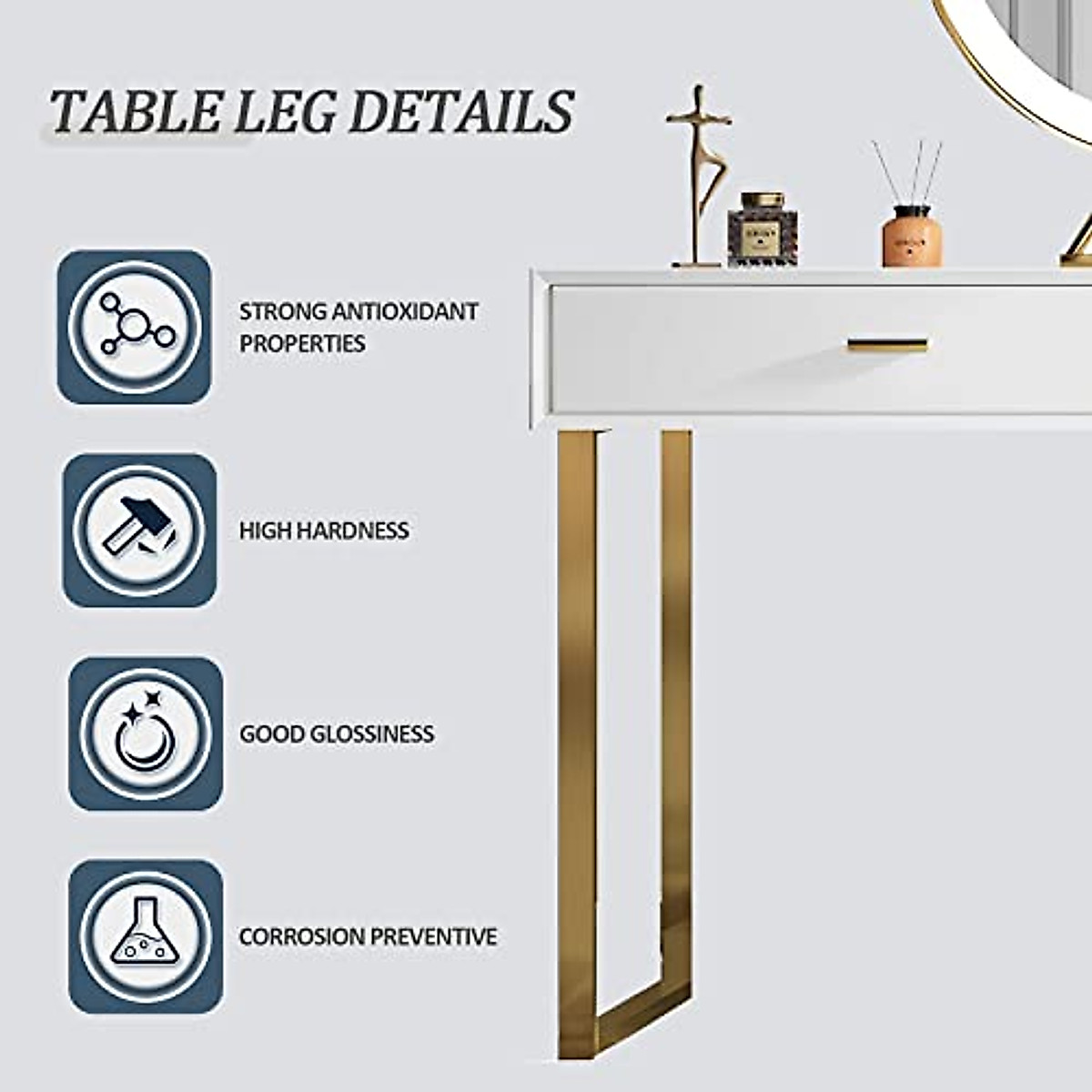 Makeup Vanity with Lights, Makeup Desk with Chair, Desk Vanity with LED Mirror, Three-Color Dimmable, Large Capacity Solid Wood Drawer, Make up Tables for Women 47in Black