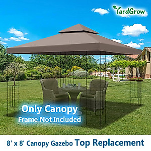 YardGrow 8'x8' Double Tier Gazebo Replacement Canopy Garden Polyester Water-Repellent Cover (Taupe)