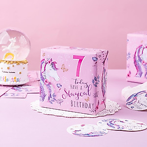 RUSPEPA Birthday Wrapping Paper Sheets with 7 Year Old Pink Pattern Great for Birthday Gift Wrap, 6 Fold on Sheets Each Set, 27 inches x 19 inches