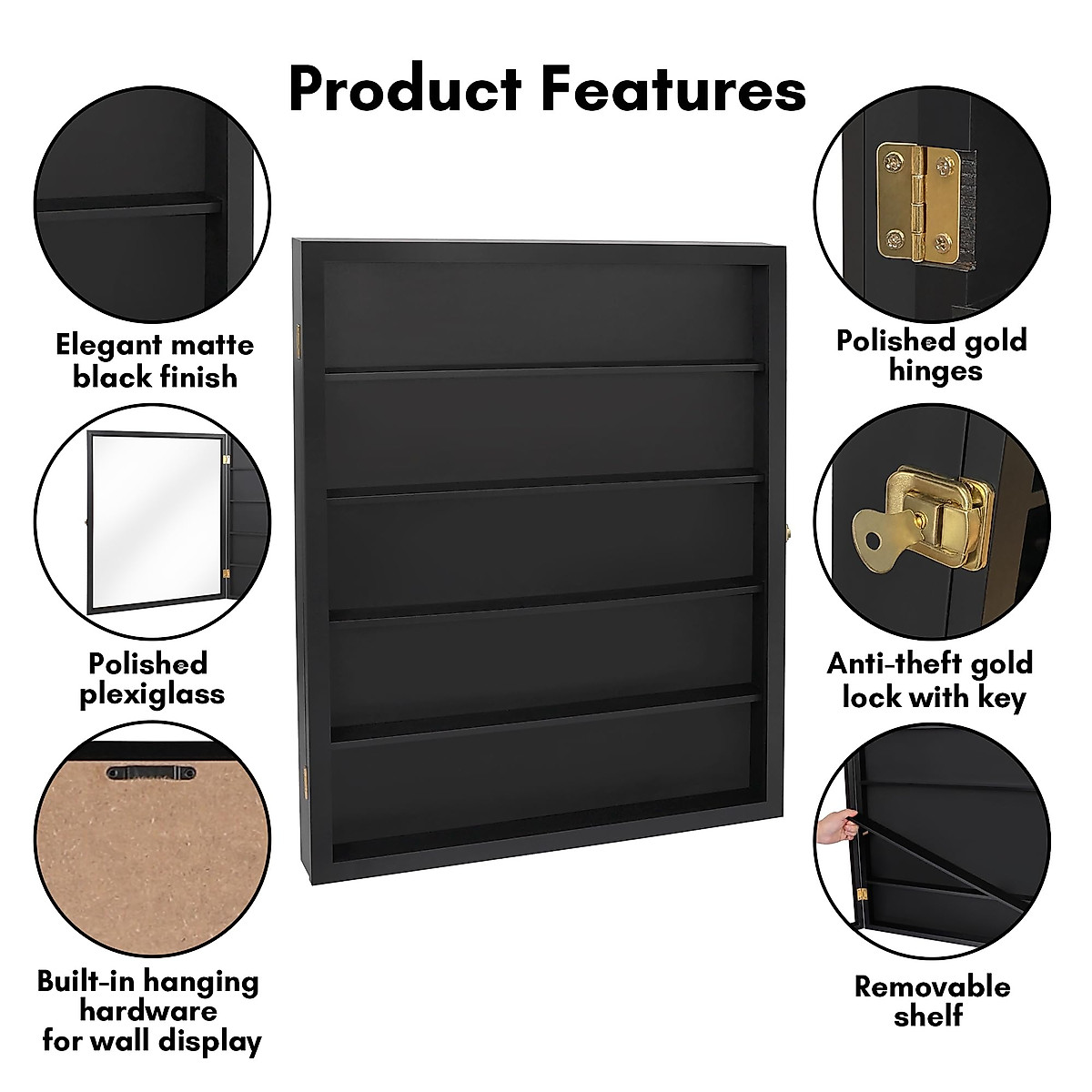 Americanflat 24x31 Baseball Card Display Case Lockable - Holds Up to 35 Collectible Cards - All-Star Collection - Wall Mount Trading Card Display Frame with Polished Plexiglass - Black Finish