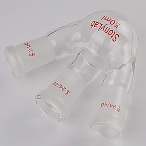 StonyLab Glass 50ml Heavy Wall 3 Neck Round Bottom Flask RBF, with 24/40 Center and Side Standard Taper Outer Joint – 50ml