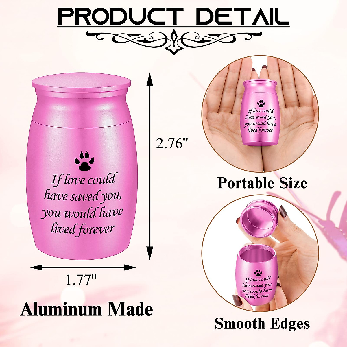 3 Inches Small Keepsake Urn for Pet Dog Ashes Aluminum Mini Cremation Urns for Dog Cat Memorial Ashes Urn for Sharing Fur Friend Ashes