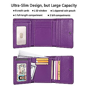 AINIMOER Small Leather Wallet for Women, Slim Compact Credit Card Holder RFID Blocking Wallets Organizer with Coin Pocket, Lichee Purple
