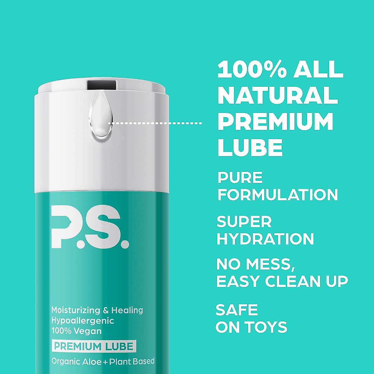 PS Personal Lubricant - Organic Aloe & Plant Based Lube - Clean, Vegan, & pH Balanced - 100% Natural Water Based Lubrication - 100ml Bottle