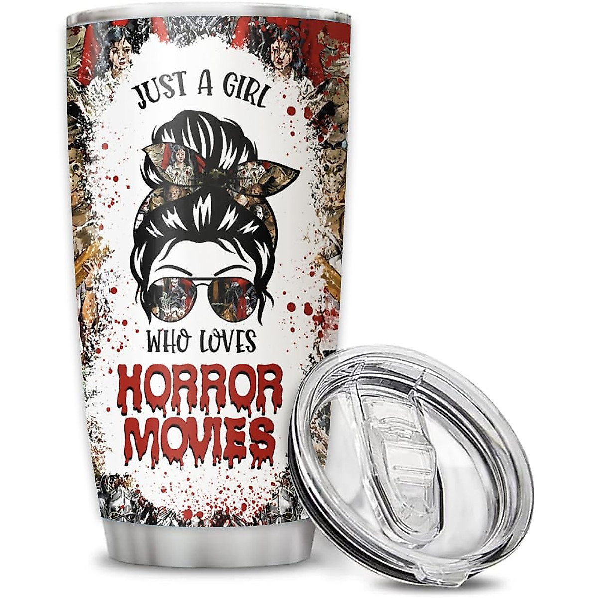 Campfami Personalized Horror Movie Lover Tumbler - Halloween Cup With Characters, Gift for Adults Women, 20oz 30oz Travel Coffee Mug
