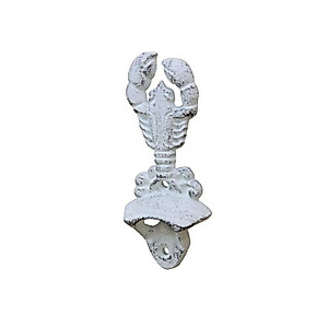 Hampton Nautical Whitewashed Cast Iron Wall Mounted Lobster Bottle Opener