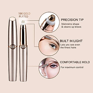 SiKii Eyebrow Hair Remover, Painless-Precision Eyebrow Trimmer Brows Epilator Eye Brow Facial Face Razor for Face Lips Nose Facial Hair Removal with LED Light for Women Men (Rose Gold)