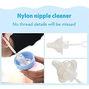 Baby Bottle Brush Set, Baby Bottle Cleaner, Harbiss Rotary Baby Bottle Cleaning Brush with Nipple Cleaner and Straw Cleaner Brush and Additional Sponge Brush kit, No soapy Water Splashing, Blue