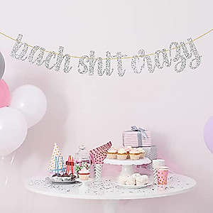 WeBenison Bach Shit Crazy Banner / Funny Bachelorette Engagement Party Banner / Bridal Shower Party Decoration Supplies / Silver Glitter