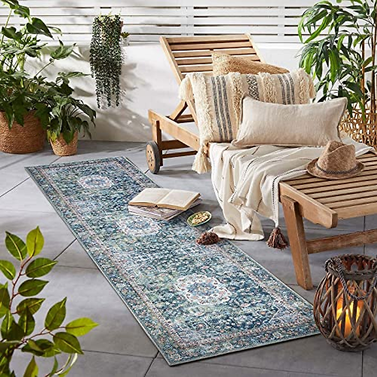 DECOMALL Runner Rug for Hallway Kitchen, Washable Long Rugs Green Multi, Bohemian Vintage Foldable Carpet for Entryway Entrance, 2'6"x9'