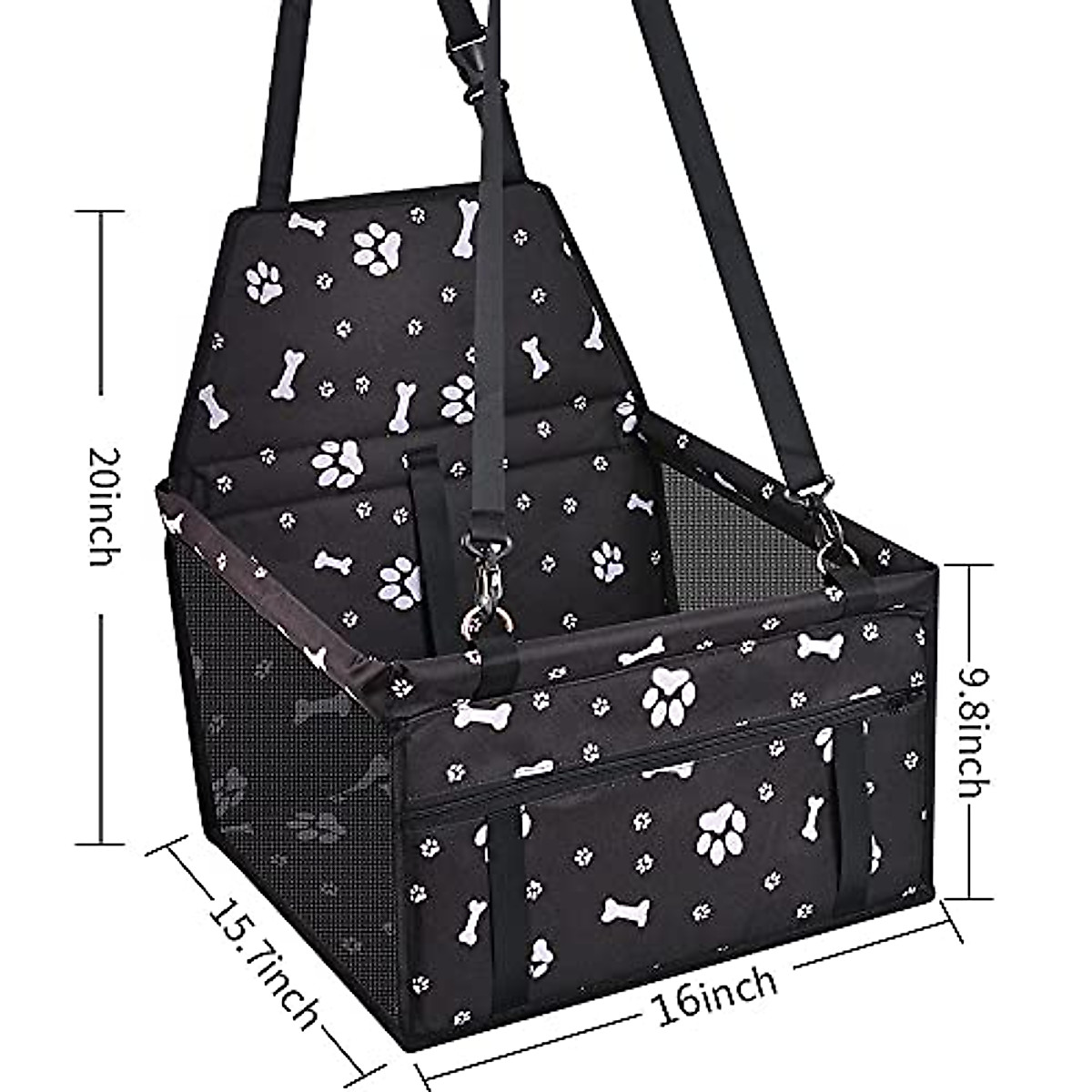 SWIHELP Dog Car Seat Travel Carrier Doggie Booster Cage, Oxford Breathable Folding Soft Washable Travel Bags for Cats or Other Small