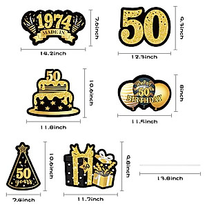 JAPBOR 6PCS Happy 50th Birthday Yard Sign, Black Gold Shiny 50th Lawn Signs with Stakes, Cheers to 50 Years Old Bday Outdoor Lawn Decorations, Women Men 1973 Party Yard Anniversary Decor Supplies
