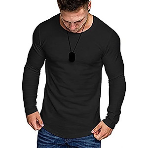 COOFANDY Men 2 Pack Muscle Fitted T Shirt Gym Workout Athletic Long Sleeves Tee Black/White