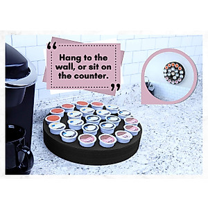 Polar Whale 2 Coffee Pod Wall Mount Hanging Organizers Round Storage Tray Compatible with Keurig K-Cup for Kitchen Home Office Display Stand Waterproof Washable Black Foam 22 Compartment