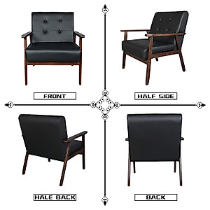 AODAILIHB Sofa Sets Living Room Couch Set Office Home Furniture Mid-Century Modern Faux Leather Wooden 2-Seater Loveseat Sturdy Wood Frame Lounge Chairs (2, Black)
