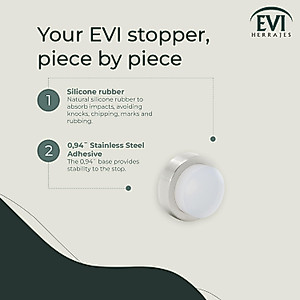 EVI | Wall/Handle Adhesive Doorstop | 0.9'' X 0.55'' | White Rubber | V2A Stainless Steel | Matte Finish | Includes Screw + Clamping Anchor | Mod. I-205/24