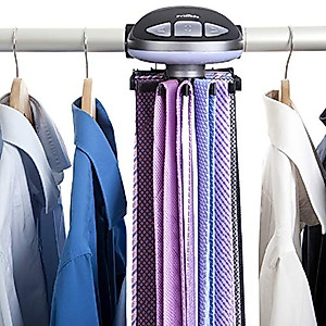 Primode Motorized Tie Rack Stores Up to 50 Ties– Closet Organizer, Holds & Displays Up to 50 Ties Or Belts, Rotation Operates with Batteries. Great Gift Idea for Fathers Day