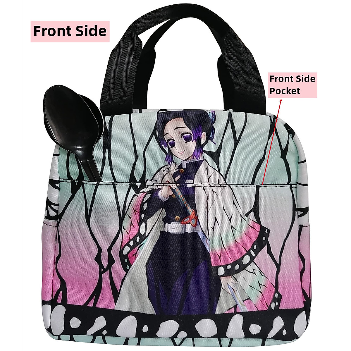 XIXISA Anime Demon Slayer Kochou Shinobu Lunch Box Holder Insulated Lunch Cooler Bag for Men and Women Travel Portable Storage Bag (Kochou Shinobu)