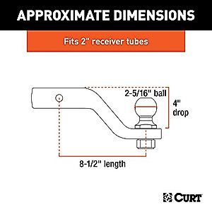 CURT 45332 Trailer Hitch Mount with 2-5/16-Inch Ball & Pin, Fits 2-Inch Receiver, 15,000 lbs, 4-Inch Drop