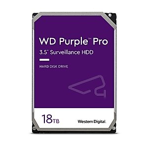 Western Digital 18TB WD Purple Pro Surveillance Internal Hard Drive HDD - SATA 6 Gb/s, 512 MB Cache, 3.5" - WD181PURP