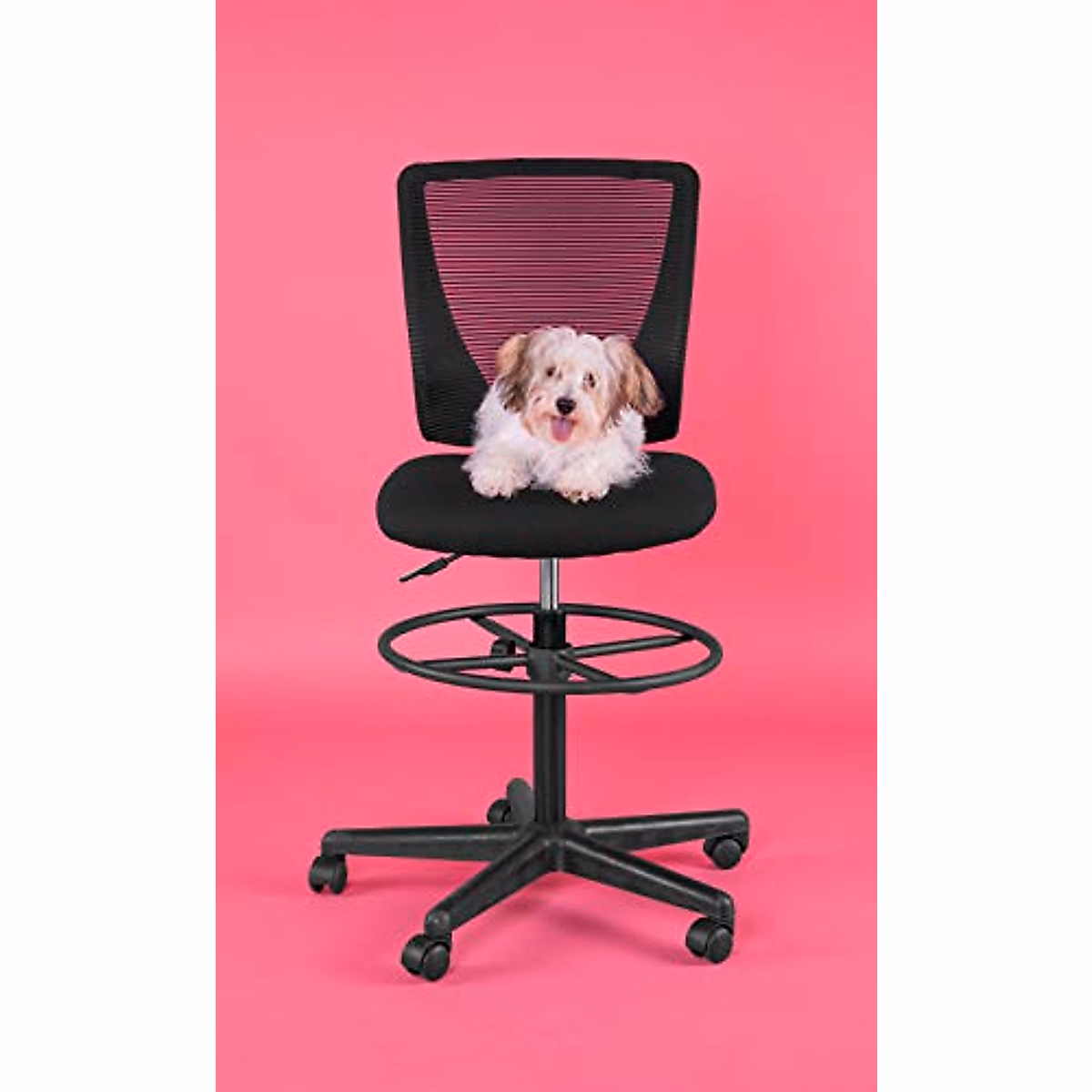 Flash Furniture Harper Ergonomic Mid-Back Mesh Drafting Chair with Black Fabric Seat and Adjustable Foot Ring