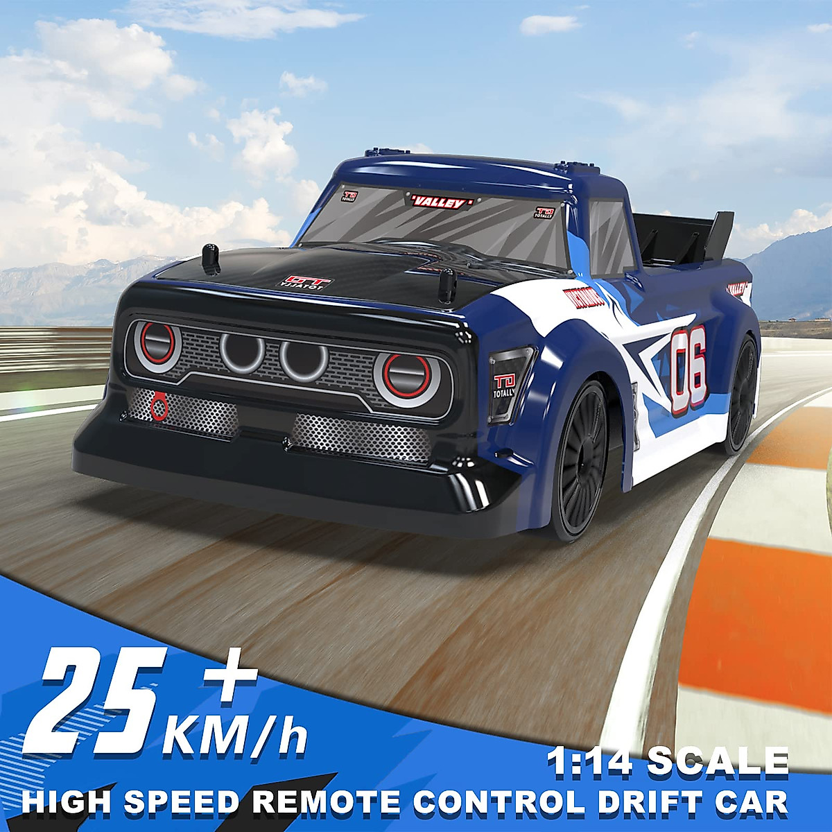 28℃ RC Car 2.4Ghz Remote Control 1:14 Scale RC Drift car for Adults Kids Gifts 4WD RTR High Speed RC Vehicle with LED Light (Blue) (Blue-Truck)