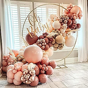Dusty Pink Balloon Garland Kit, Double Stuffed Nude Blush Balloon Arch Kit with Metallic Champagne Gold and Gold Confetti Balloons, Beige Boho White Balloons for Wedding Bridal Birthday Decorations