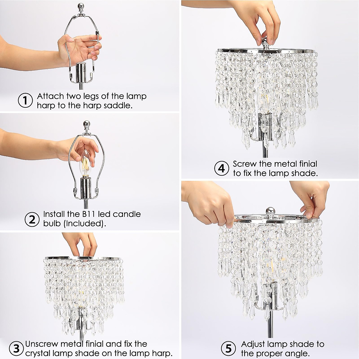 Touch Control Crystal Table Lamp with Dual USB Charging Ports, 3-Way Dimmable Bedside Touch Lamp Decorative Nightstand Lamp with Elegant Lamp Shade for Living Room Bedroom, B11 LED Bulb Included