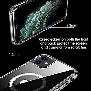 amCase Cellular Phone Case, Compatible with iPhone 11 (6.1") and MagSafe Accessories, Support Wireless Charging, Polycarbonate, Thermoplastic Polyurethane, Shock-Absorbent, Magnetic, Clear