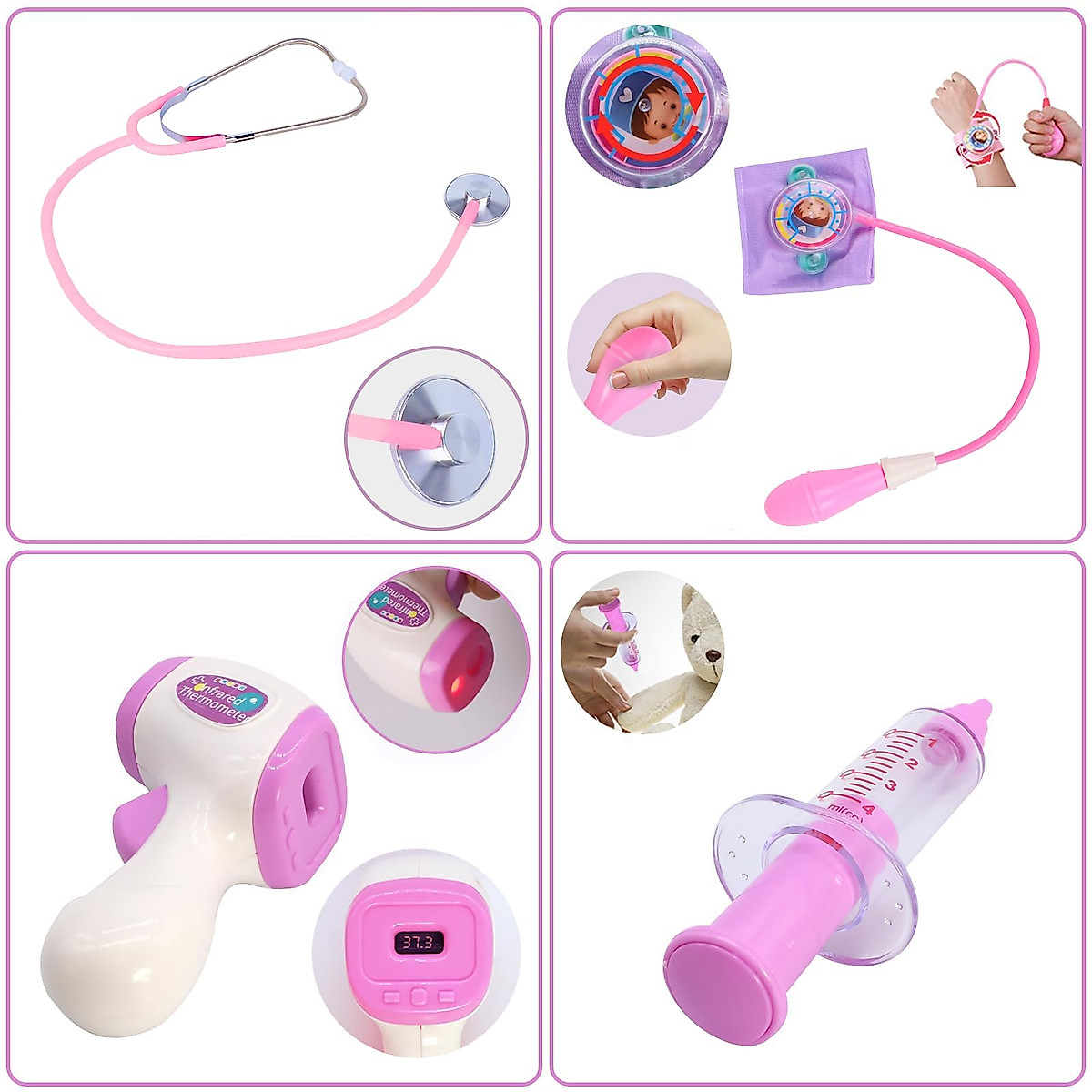 Gifts2U Doctor Kit for Toddlers 3-5, Medical Pretend Play Toys with Gift Case, 42 Piece Dentist Playset Kit for Kids,for Christmas Birthday Gift(Pink)