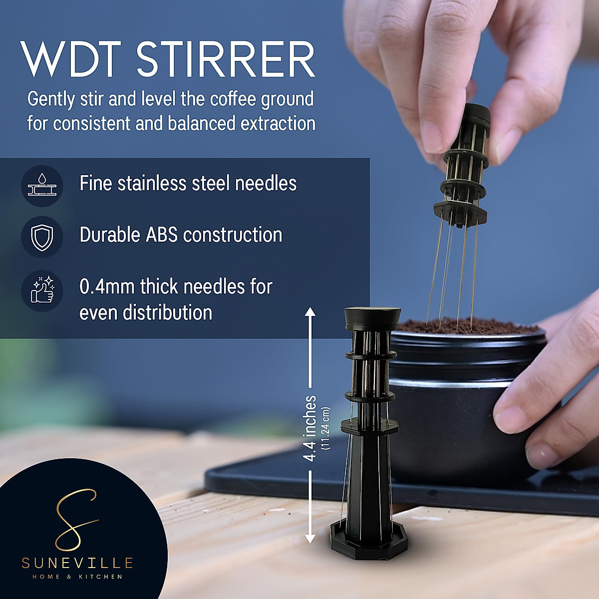 Suneville WDT Tool with 8 Needles (0.4mm) - Espresso Distribution Tool Set with 2 Replacement Needles Stainless Steel Coffee Stirrer, Latte Art Pen & Spoon - Coffee Making Accessories