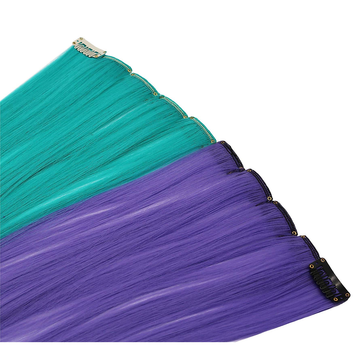 SARARHY Colored Hair Extensions Clip in 21 inch Straight Synthetic Hair Accessories Party Highlights Colorful Hairpieces for Kids Women Girls Wig Pieces 16 Pcs (Teal Lavender)
