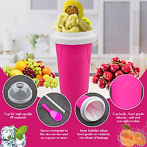 Slushie Maker Cup - DIY Magic Slushy Maker Squeeze Cup for Homemade Milk Shake Ice Cream Maker, Portable Smoothie Squeeze Cup for Juices and Milk, Birthday Gifts for Friends&Family(Pink)